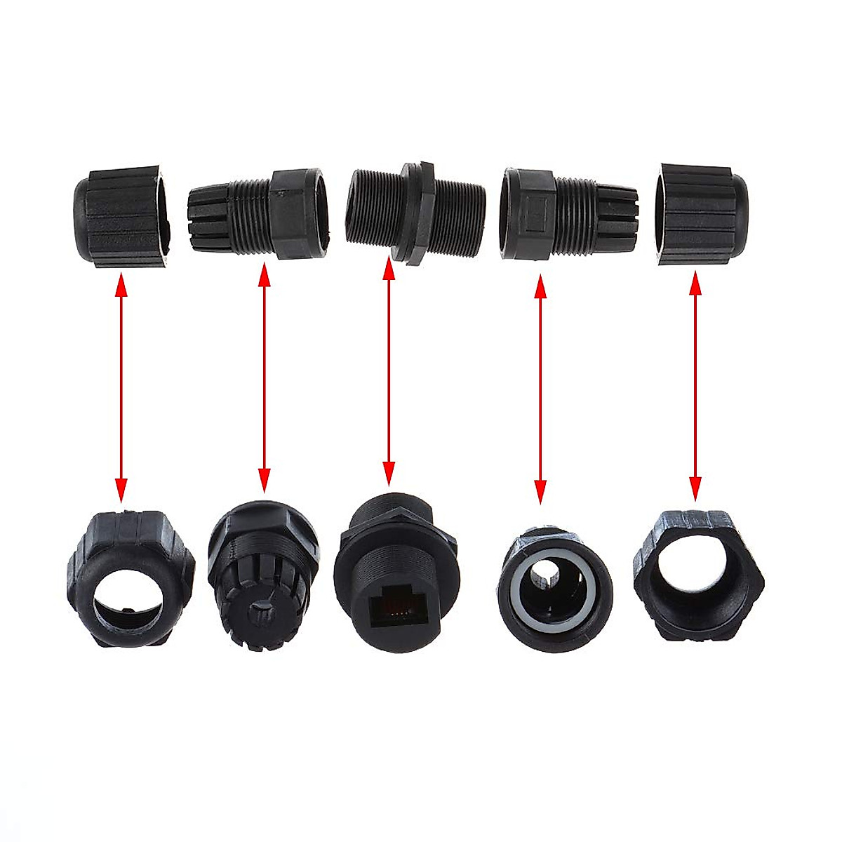 ANMBEST 5PCS M20 RJ45 Waterproof Cat5/5e 8P8C Connector IP67 Ethernet LAN Cable Connector Double Head Outdoor LAN Coupler Adapter Female to Female