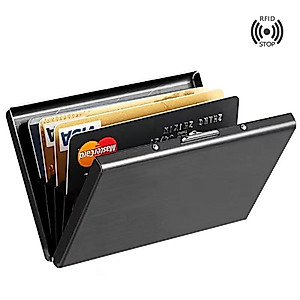 YHan RFID BlockingStainless Steel Credit Card Holder, Men Women Metal Slim Wallet For Driver's License, ID Cards, Credit Cards, Or Business Cards.(10 cards) (Black 10 grid)