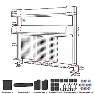 Multipurpose Countertop Hutch Bookshelf, Desk Shelf Storage Rack, Clamp On Desk Organizer Shelf, Desk Extender Pegboard Workstation, Privacy Panel for Gaming Desk, Metal Desktop Display Rack(White,100