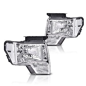 CNNELL Headlights Compatible with 2009 2010 2011 2012 2013 2014 Ford F150 Replacement Headlamps Pair Left+Right Not fit LED style,Only fit w/o LED style(Clear lens Chrome Housing Clear Reflector)