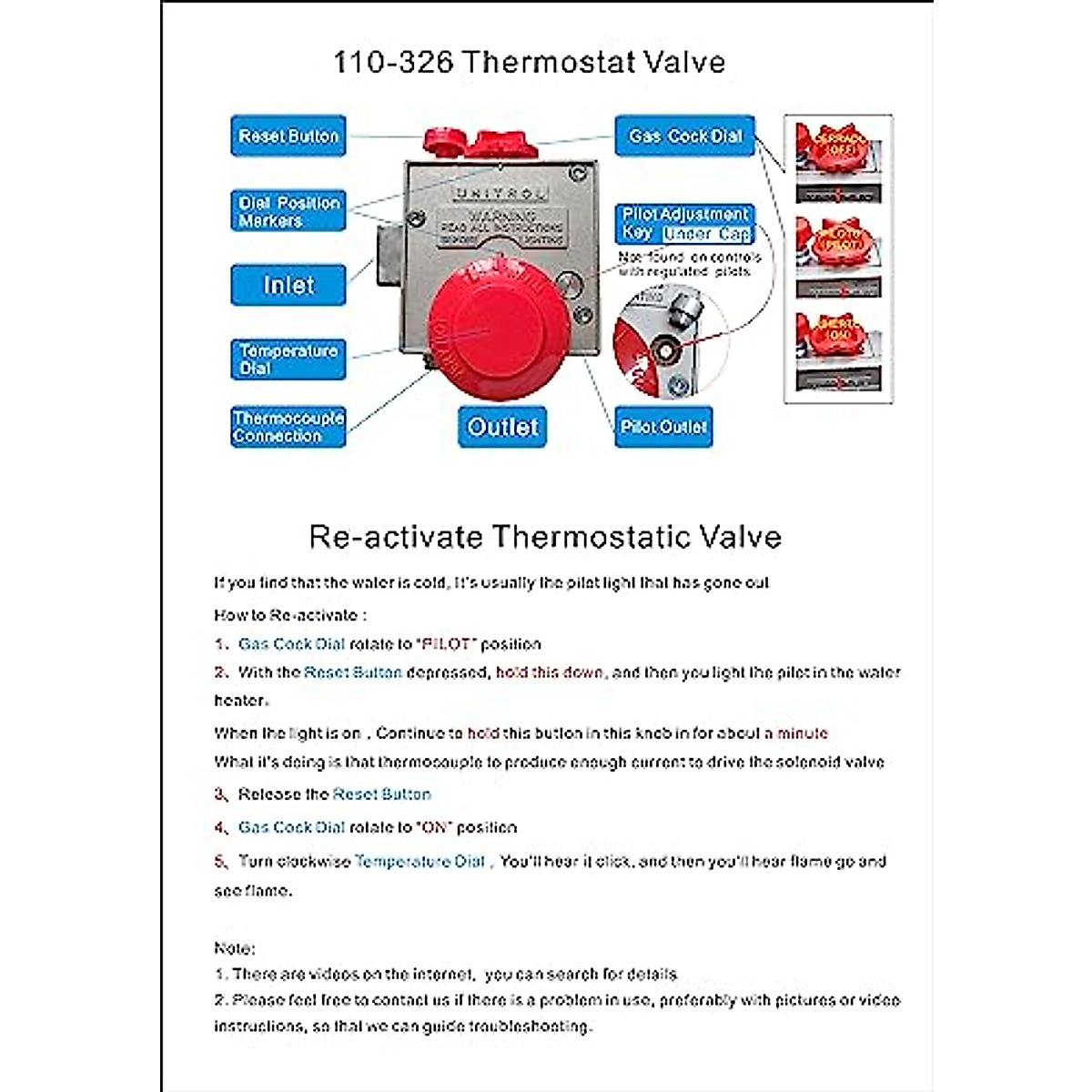 110-326 Natural Gas Water Heater Thermostat. Gas Water Heater Valve JXHONG