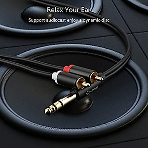 Devinal 1/4" inch TRS to RCA Y Splitter Cable, 6.35mm Stereo to 2 RCA Phono Insert Cable, Dual RCA to Quarter inch Audio Breakout Cable Cord 10 feet/ 3 Meters