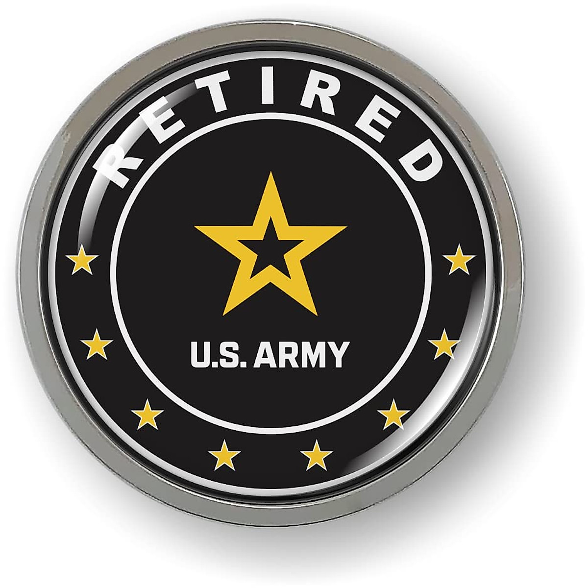 [Officially Licensed Product] - Retired U.S. Army Star Design 3D Domed CAR Emblem Badge Sticker Chrome Plastic Round Bezel