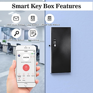 120 Key Lock Box,Metal Key Cabinet Organizer Wall Mount use OTP Technology Unlock,Fixed Password/Bluetooth Unlock, App Remotely Generates Pin Codes Without Internet,Great for Key Hook & Storage