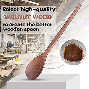 Wooden Spoon for Cooking, 14 Inch Walnut Wood Mixing Spoon for Soup Stirring, Nonstick Kitchen Serving Spoons Scooper Utensil with Long Comfortable Handle Smooth Finish Tableware