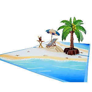 iGifts And Cards Oceanfront 3D Pop Up Greeting Card - Tree, Palms, Ocean, Beach, Vacation, Calm, Bon Voyage, Fun, Just Because, Retirement, Mother’s Day, Father's Day, Happy Birthday