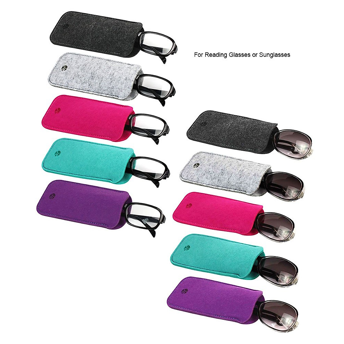 JAVOedge [5 PACK], Soft Felt Slip In Pouch Case for Sunglasses, Reading Glasses Multi Colors, MicroFiber Cloth