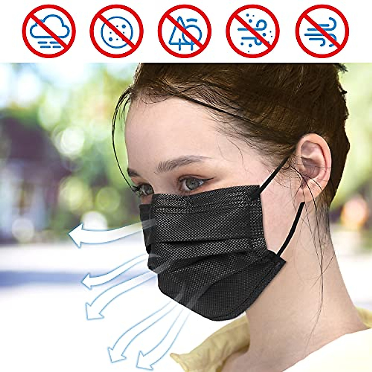 PhiFA 100Packs Black Disposable Face Masks 3 Ply Filter Protection Mask Suitable for Home School Office and Outdoor (Black)