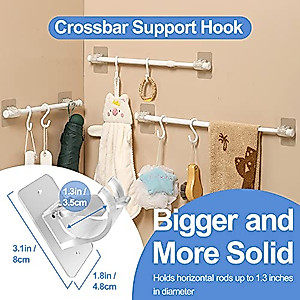 8PCS No Drill Curtain Rod Brackets Upgraded Curtain Rod No Drilling Self Adhesive Curtain Rod Hooks with Screws, Nail Free Adjustable Curtain for Poles Less Than 4cm in Diameter (Transparent)