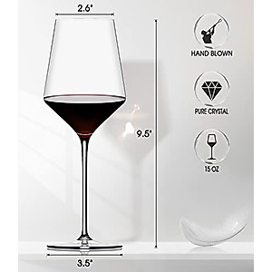 Red Wine Glasses Set of 4- Premium Crystal Wine Glasses Hand Blown-15 oz,Thin Rim,Long Stem,Perfect for Red or White,Daily Use,Unique Wedding Anniversary or Birthday Gift