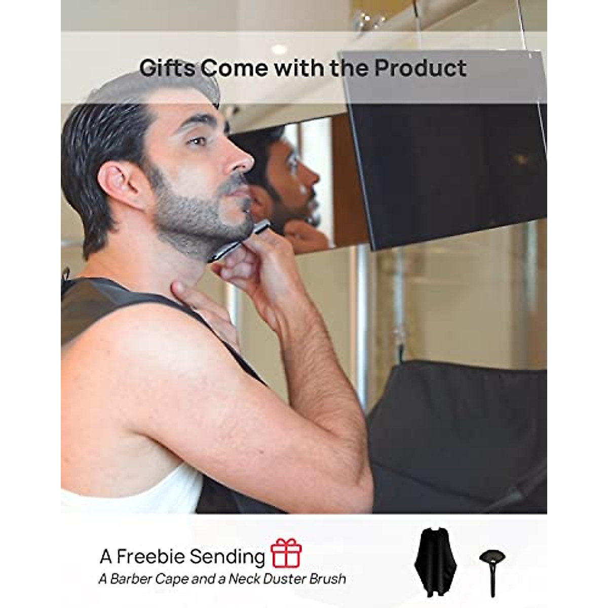 OMIRO Door Mount 3 Way Mirror for Hair Cutting, 360 Trifold Self Haircut Mirror with Adjustable Telescoping Hooks, Multi-Functional for Makeup and Travel