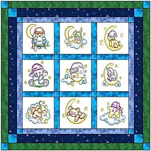 Material Maven Quilt Kit Night Night Baby Boy/Pre Cut Ready to Sew/Finished Embroidery