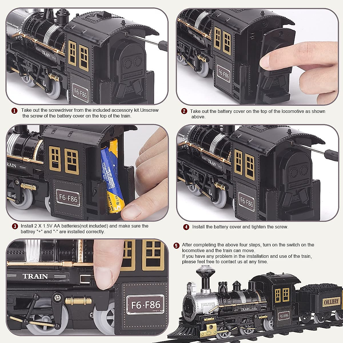 LEYI Classic Train Set Toys with Sound and Light Round Tracks Railway for Under Christmas Tree Battery Operated Train Toys Christmas Birthday Gifts for Boys and Girls 4 Cars 10 Tracks