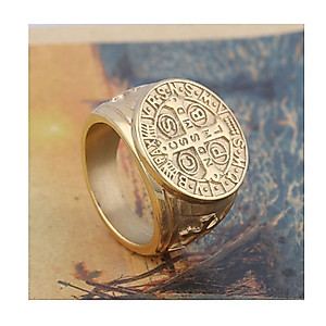 Womens Ladies St Benedict Stainless Steel Cross Ring Demon Protection Ghost Hunter Size 5-10