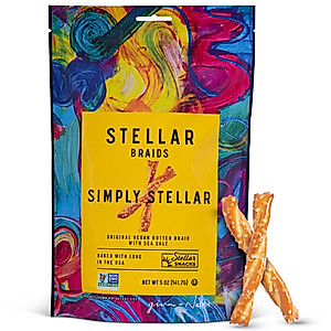 Stellar Pretzels Braids Simply Stellar, 6 Snack Packs (5 oz each) Sea Salt Flavor - Stellar Snacks, Vegan, Kosher, Peanut-Free, Non-GMO, Individual Bags, Pretzel Twists - Made in the USA