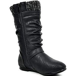 DREAM PAIRS Girl's Faux Fur Lined Knee High Winter Riding Boots(Toddler/Little Kid/Big Kid),Size 2 Little Kid,Black,KLOUCH