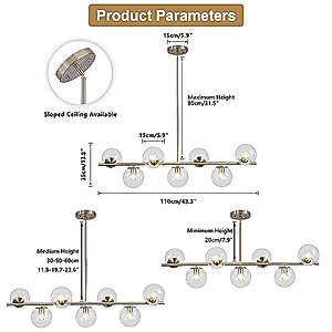 KCO Lighting Modern 7-Light Brushed Nickel Metal Large Chandelier Nordic Clear Glass Globe Farmhouse Pendant Light Silver Minimalist Adjustable Kitchen Island Hanging Ceiling Lights