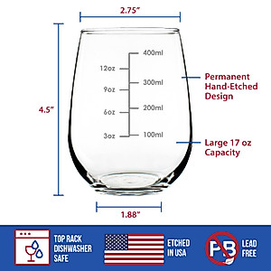 Wine Measuring Cup - Stemless Wine Glass - Engraved Measurement Lines for Portion Control - Ounces and Metric - Large 17 Ounce