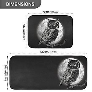 ALAZA Owl and Moon at Night Kitchen Rug Set, 2 Piece Set, Non-Slip Floor Mat for Living Room Bedroom Dorm Home Decor, 19.7 x 27.6 Inch + 19.7 x 47.2 Inch