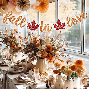 Jenrtvis Fall in Love Banner, Thanksgiving Autumn Theme Wedding Banner, Fall Season Bridal Shower Party Decoration Supplies, Fall Theme Bachelorette Party Decoration Orange & Red Glitter