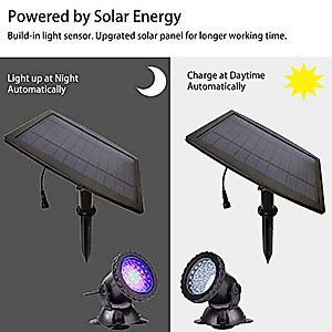 Solar Yard Spot Lights RGB Pond Lights Outdoor IP68 Waterproof Color Changing Spotlights Submersible Fountain Light Colored Dim Adjustable Outside Landscape Lights for Garden Lawn House Flag, 4 Pack