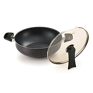 Happycall 5 Layer Diamond Nonstick Party Wok, 13inch, Stir Fry Pan, Jumbo Size, Double Handle Wok, Deep Frying, With Glass Lid