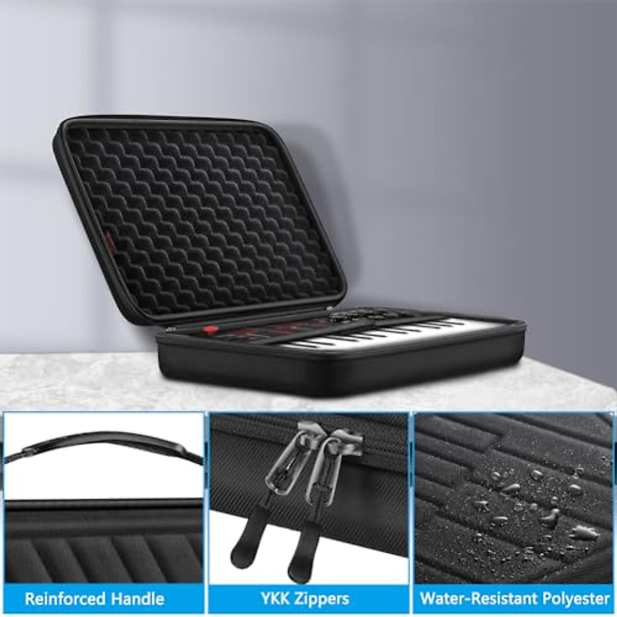 FINPAC Semi-Hard Carrying Case for AKAI Professional MPK Mini MKII & MK3 & MPK Mini Play | Alesis V Mini 25 Key USB MIDI Keyboard Controller Case with Cable Slot for Business, Travel (Black)