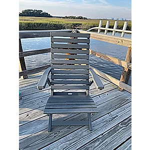 DAILYLIFE Patio Chairs, Resin Outdoor Chairs Free Installation with Retractable Armrest, 300lbs Capacity Weather Resistant Plastic Composite Chairs for Deck Garden Backyard Lawn Pool Beach, Slate Gray
