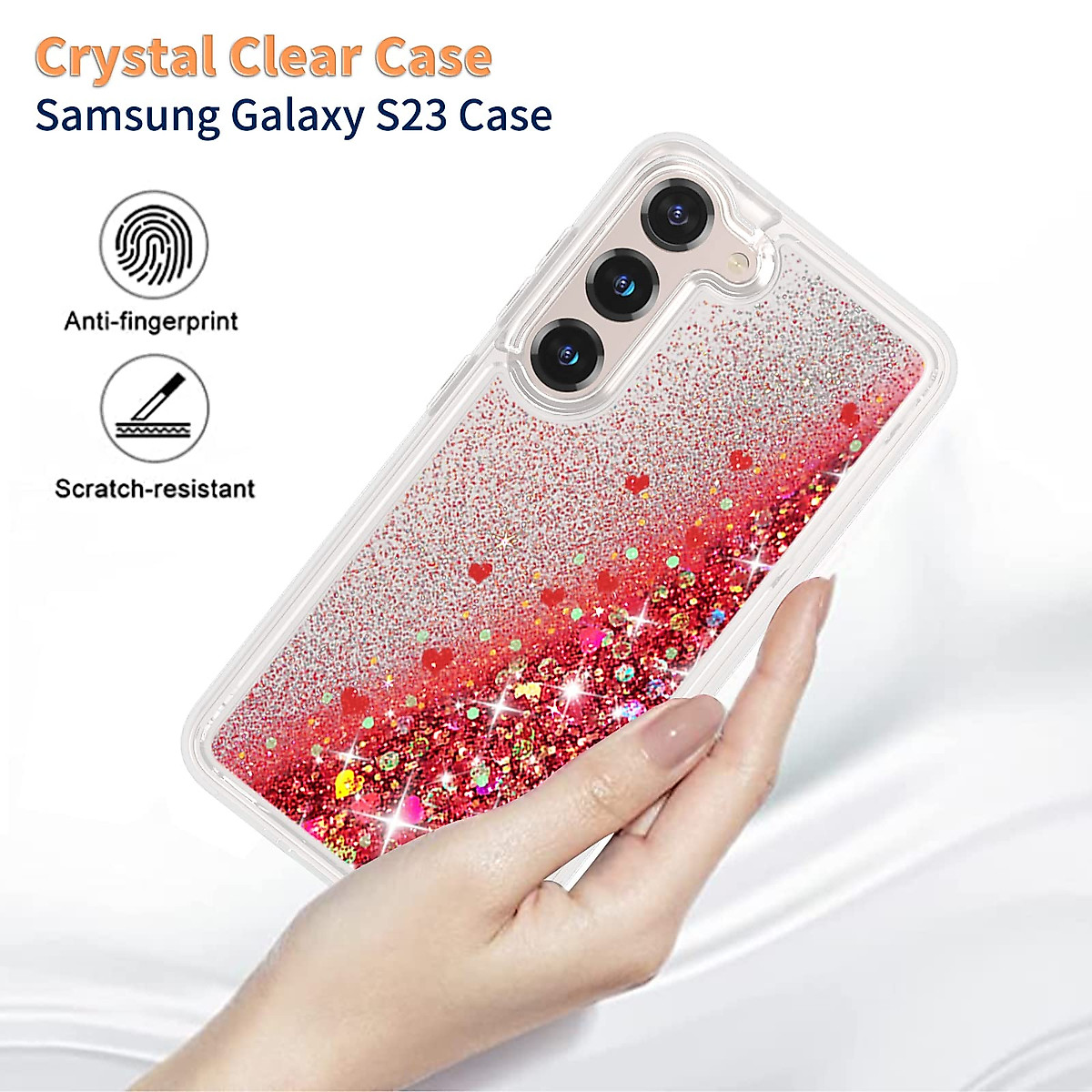 HesLine for Galaxy S23 Case Glitter Liquid,S23 Case Bling Quicksand Sparkle Shockproof Protective Hard PC Slim Bumper for Samsung Galaxy S23 5G 6.1'' Cute for Girls Women Men,Red