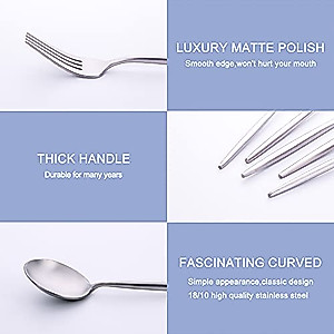 20-Piece Matte Silver Flatware Set for 4, 18/10 Stainless Steel Silverware Kitchen Utensils, Restaurant Tableware Cutlery, Dishwasher Safe