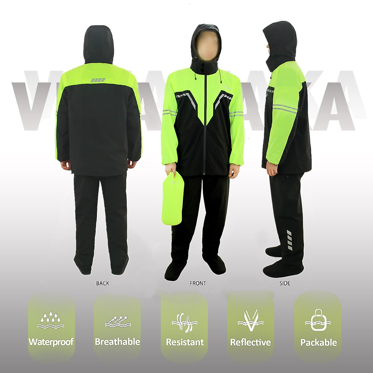 VIKAMAKA Waterproof Rain Suit for Men,Lightweight Rain Jackets and Pants Portable Reflective for Motorcycle Cycling Rain Gear
