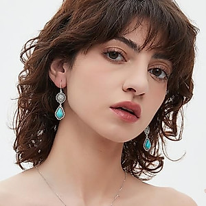 Colloca Turquoise Dangle Earrings for Women, 925 Sterling Silver Hook Western Teardrop Bohemian Earrings, Boho Drop Earrings, Gift Box included