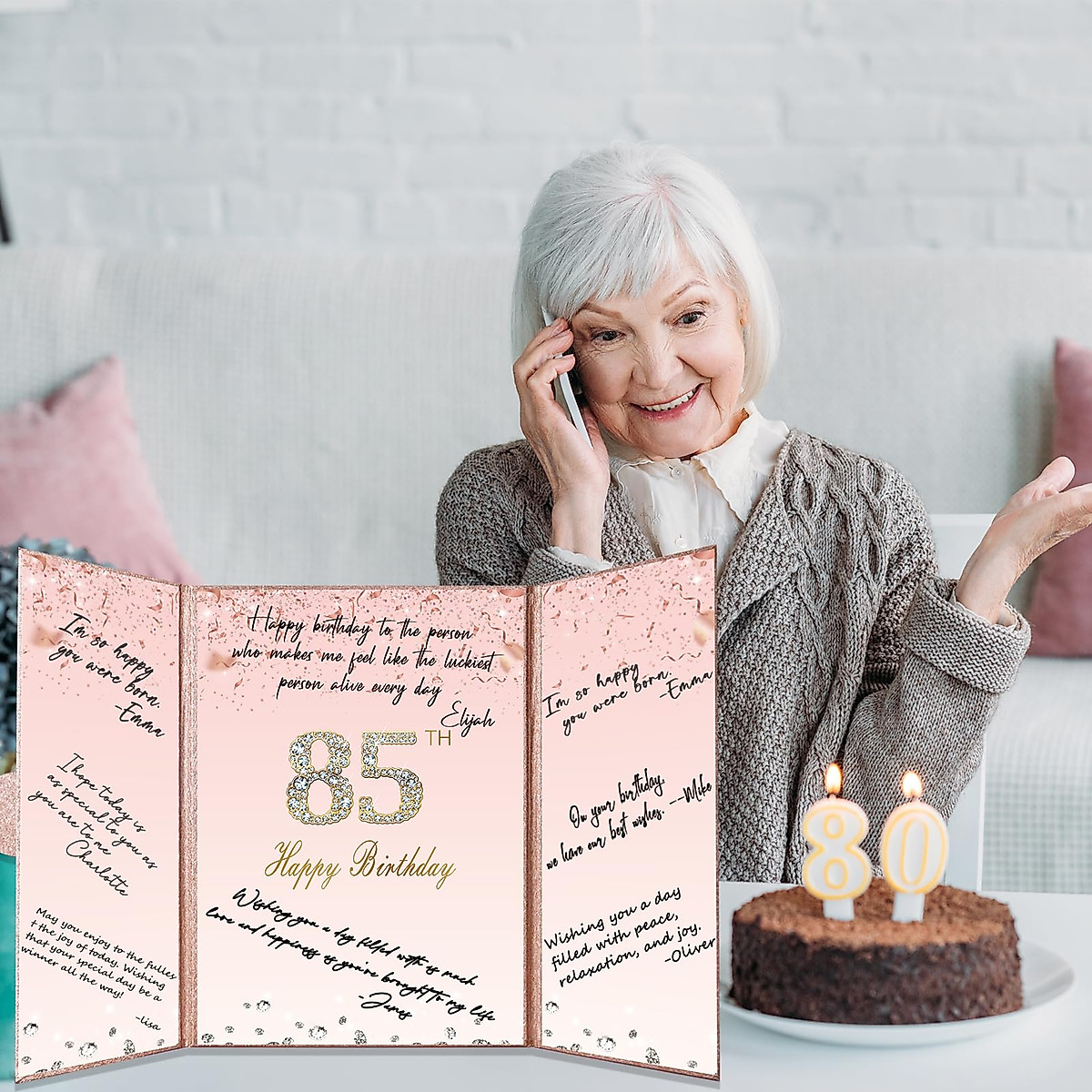 Crenics Rose Gold 85th Birthday Decorations, Creative 85th Birthday Guest Sign in Book Alternative, Large 85th Birthday Signature Book 12" x 18", Great 85 Years Old Birthday Gifts for Women