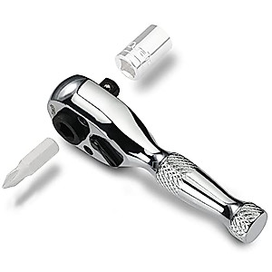 DURATECH 1/4-Inch Stubby Ratchet Wrench, Socket&Bit Driver, 72-Tooth, Chrome Alloy Made, Chrome Plated Finish