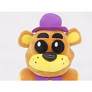 DOGIACO Golden Freddy Purple Hat 7'' Stuffed Animal with Keychain (in Stock US) Toy Golden Fazbear Plushie Soft/Fazbear Collectible Figure/F-N-A-F Nightmare/Freddy Plush Toys