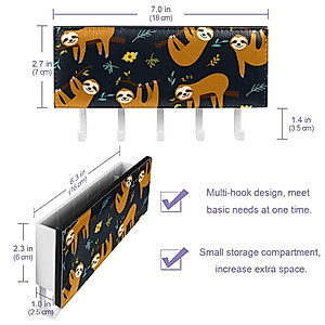 Cute Baby Sloth Sleep on Tree Key Holder for Wall with Mail Organizer, Self Adhesive Key Rack with 5 Hooks, Decorative Home Decor for Entryway Bathroom Kitchen