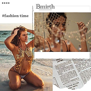 Bmirth Sexy Body Chain Silver Bikini Bra Chain Beach Waist Belly Chain Body Jewelry for Women and Girls (F)