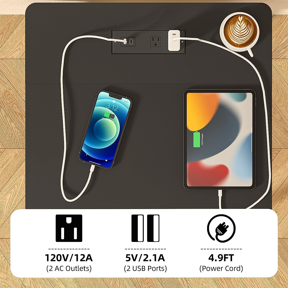 GYIIYUO Nightstands Set of 2 with Charging Station and Fabric Storage Drawer,16.5" x 15.8" Side Table with Storage for Bedroom, Bedside Tables with Steel Fram, Black