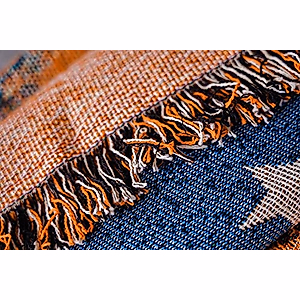 Dafatpig Halloween Blanket Sofa Blanket Fringe Throw Blanket 100% Cotton Lightweight for Chair Sofa Couch Bed Cover Fit Home Cozy Knit Blankets for Autumn