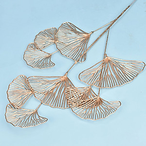 CVPDI 4 Pack Ginkgo Leaves Decorations,Artificial Gold Leaves with Stems Indoor Outdoor Planter Vase Filler Home Garden Wedding Decor