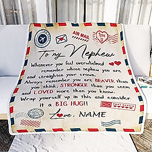 CenturyTee Personalized to My Nephew Blanket from Aunt Uncle Auntie Mail Letter Nephew Birthday Graduation Christmas Customized Fleece Blanket (30 x 40 Inches - Baby Size)