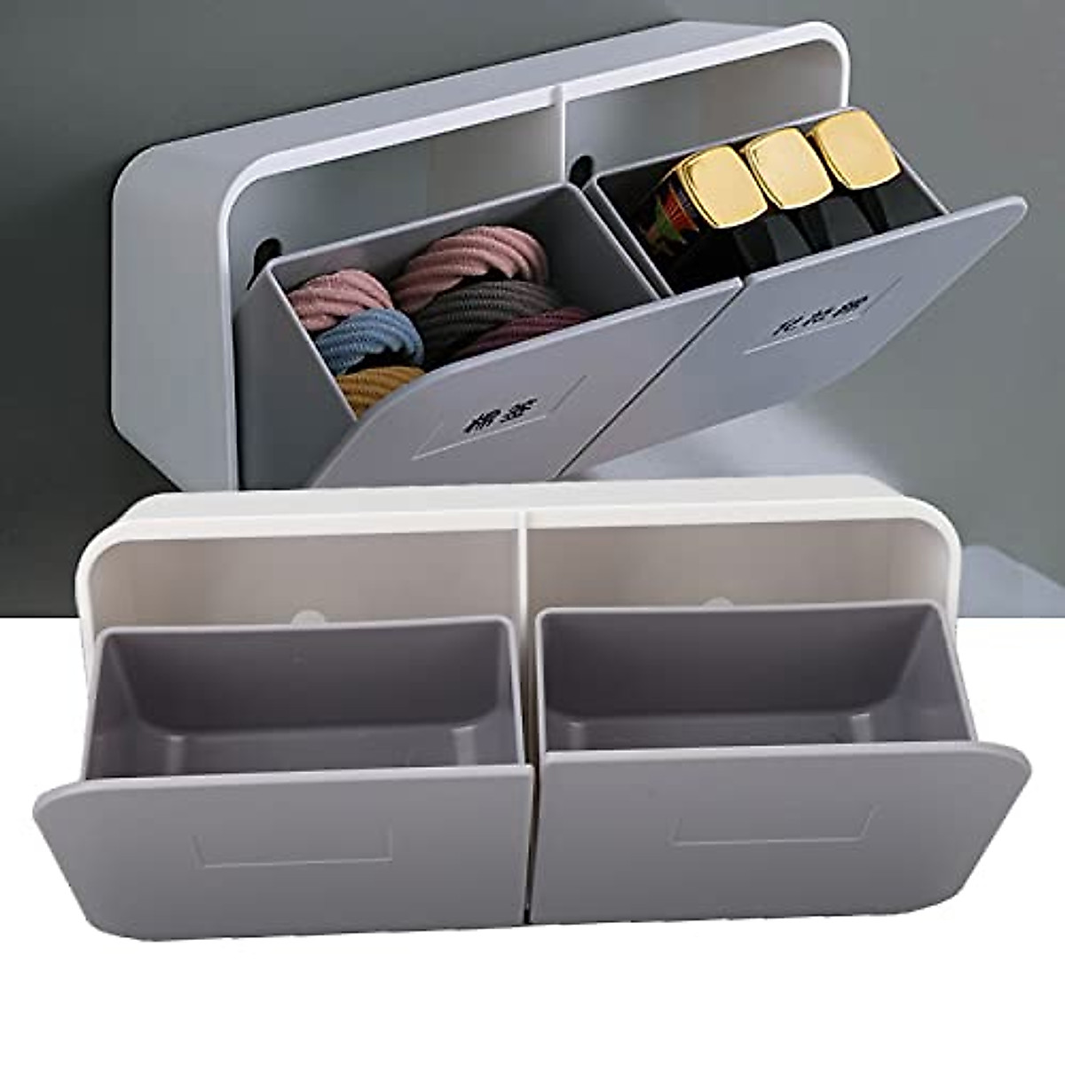 Wall Mounted Qtip Holder, 2 Grids Clamshell Dust Proof Cotton Swab Holder for Home Kitchen Bathroom Office