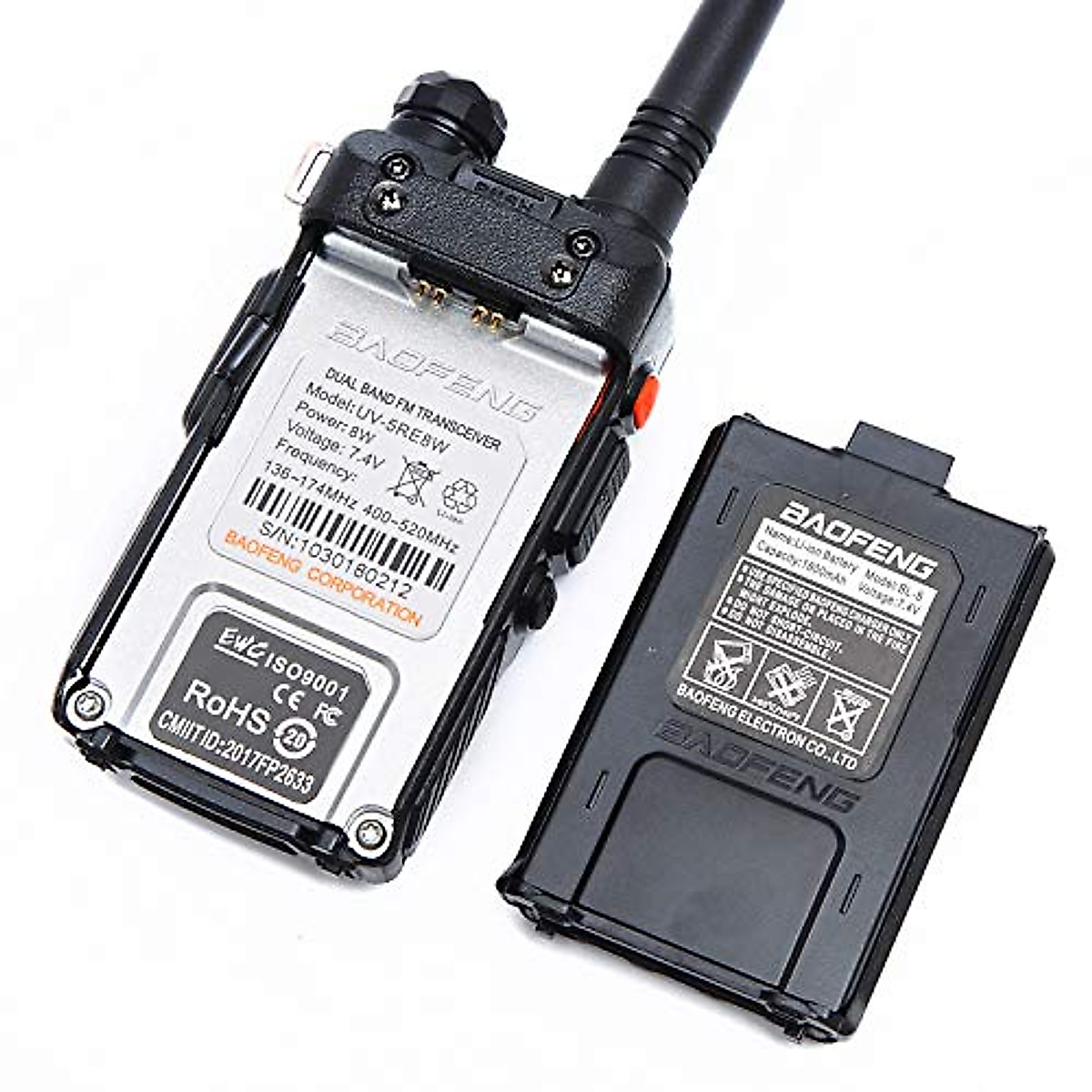 BAOFENG BL-5 7.4V 1800mAh Big Capacity Li-ion Battery Compatible UV-5R BF-8HP UV-5RX3 RD-5R UV-5RTP UV-5R MK2 MK3X MK5 Plus UV-5RE Etc Two Way Radio (1Pack)