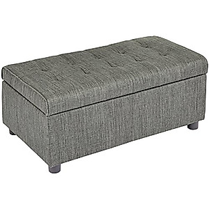 FIRST HILL FHW Arlos Rectangular Fabric Storage Ottoman with Tufted Design - Shadow Gray