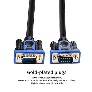 VGA Cable, VGA to VGA HD15 Monitor Cable SVGA M/M HD Cable Gold Plated Connectors Support 1080P Full HD for PC, HD TV, Projector, etc 6 Feet