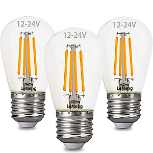 LEMENG 12volt LED Light Bulb 4W Edison Filament Vintage ac/dc12V 24V Low Voltage(3000K Warm White) E26 Base for Landscape RV Camper Marine Battery Power System Off Grid Solar Lighting-Pack of 3