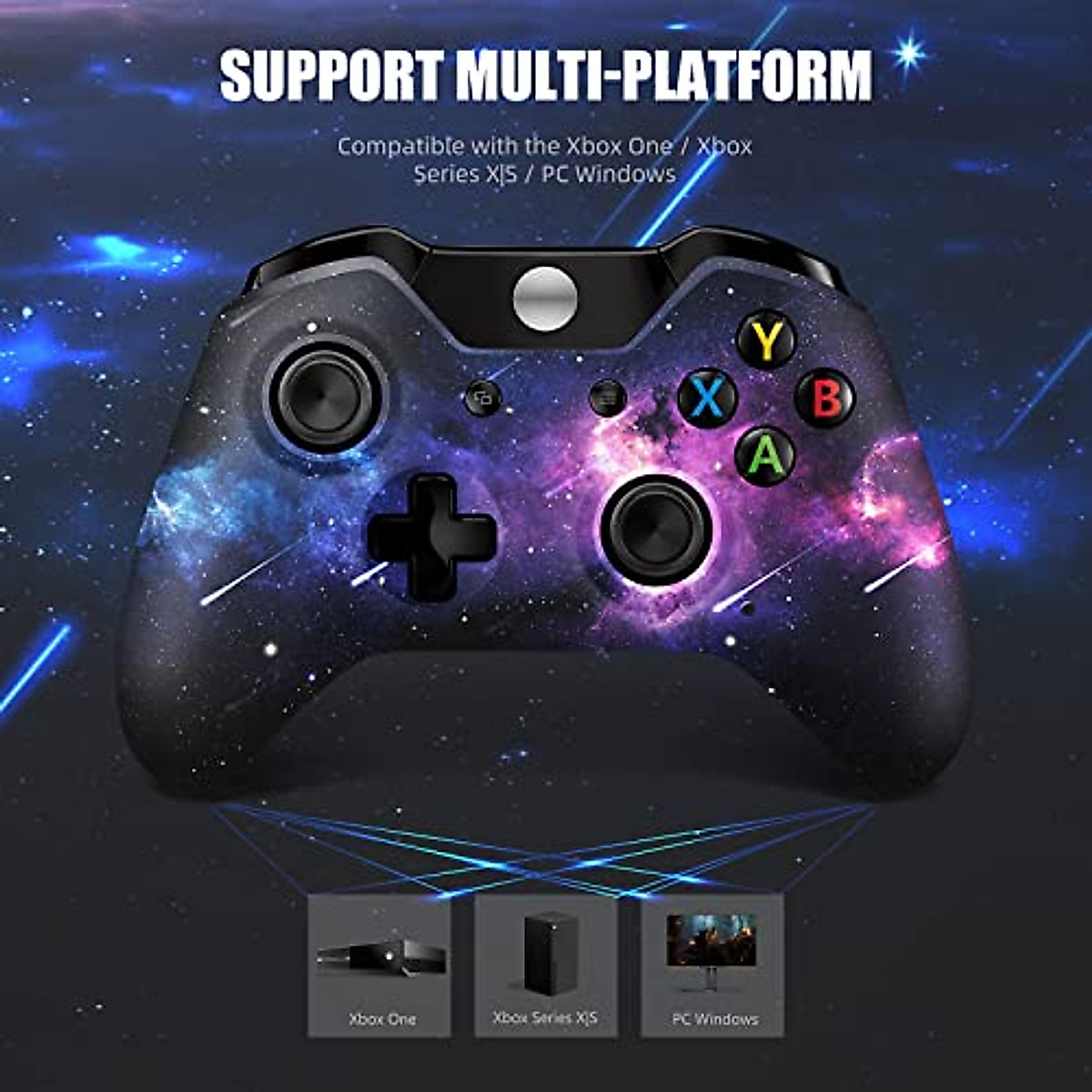 Wireless Game Controller for Xbox One, MissHome Xbox Controllers with Button Caps Compatible with Xbox One/X/S/Series X/S/Elite/PC Windows with 3.5mm Aduio Headphone Jack (Nebula)