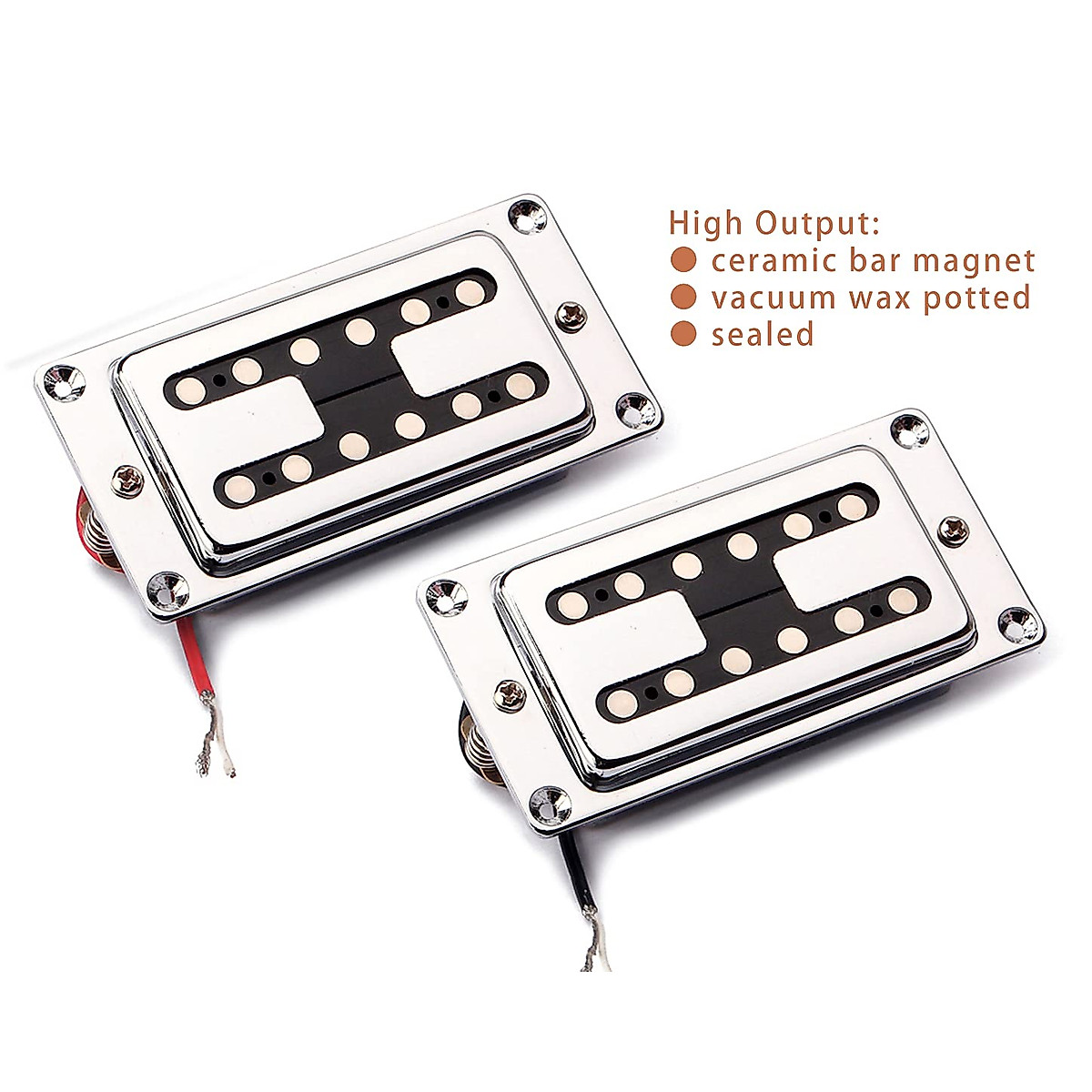 LAMSAM Humbucker Pickups Set, High Output Flush Polepiece Ceramic Magnet PUP Compatible Electric Guitar with Humbucker Pickup Configuration, Double Coil Bridge Neck Pick-up Replacements, Chrome