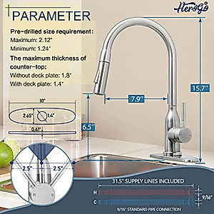 Herogo Kitchen Sink Faucets with Pull Down Sprayer Brushed Nickel, Stainless Steel High Arc Single Level Pull Out Faucets with Deck Plate for Farmhouse Laundry Rv Utility Wet Bar