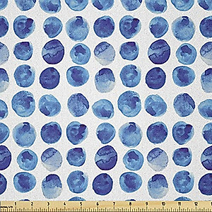 Lunarable Polka Dot Fabric by The Yard, Abstract Watercolor Brush Strokes Effect Hand Drawn Dots Pattern, Microfiber Fabric for Arts and Crafts Textiles & Decor, 1 Yard, Blue Navy